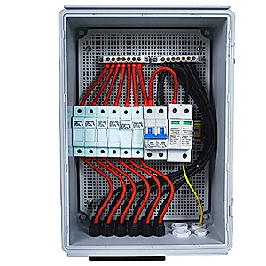 lopopvsys 6 String PV Combiner Box with Lightning Arreste, 15A Rated Current Fuse and 2P 63A Circuit Breakers for On/Off Grid Solar Panel System (6 String PV Combiner Box)