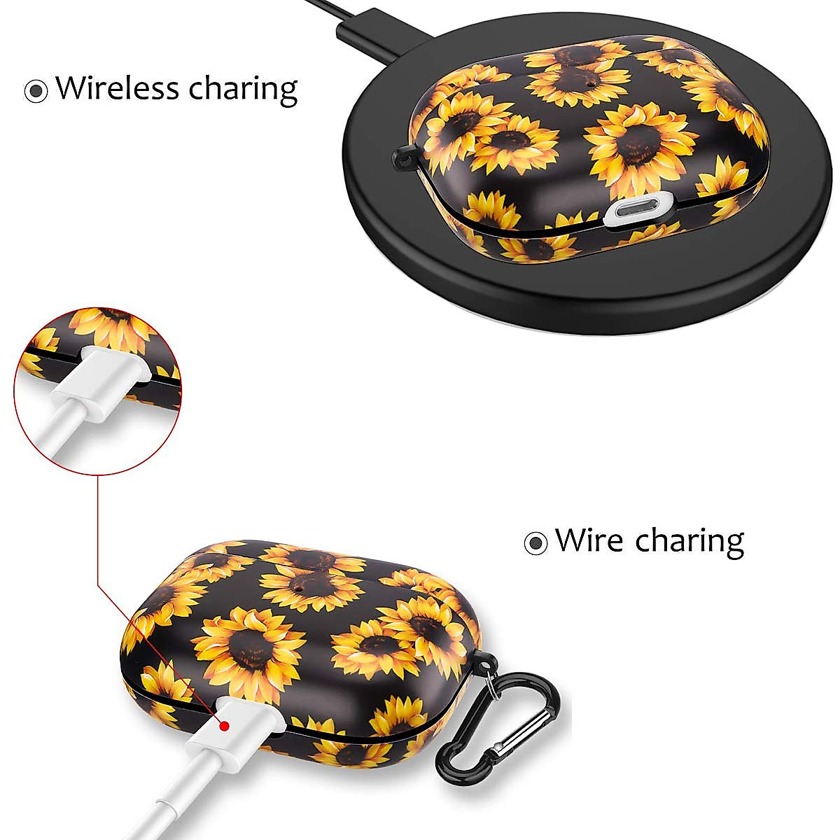 Airpods Pro Case - YOMPLOW Sunflower Case Cover Skin Protective Hard Case Cover Portable Women Girls with Keychain for Apple Airpods Pro Charging Case - Sunflower