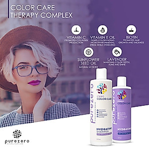 Purezero Clean Color Care Hydrating Shampoo & Conditioner Set - Toning, Balance for Color Treated Hair - Hydrate Dry Hair - Zero Sulfates, Parabens