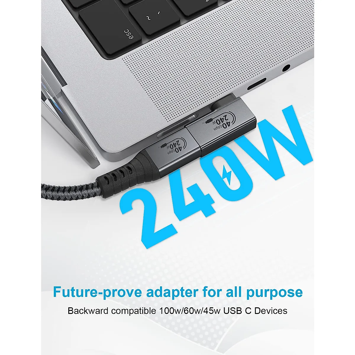 XAOSUN Right Anlge USB C Adapter, 90 Degree USB C to C Adapter 240W 40Gbps, USB C Male to USB C Female Thunderbolt 4 Adapter for MacBook,Tablet,Docks,rog Ally,steam Deck (2 Pack)