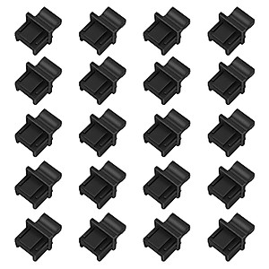 RJ45 Dust Cover Cap Ethernet Port Plugs Network Switch Port Protector for Fiber Optic Copper RJ45 Female Fiber Terminal Slot, Black Silicone, 20pcs