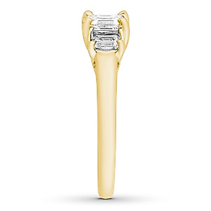 ELFRONT 3 Three Stone Personalized Moissanite Ring 1.8carat(ctw) Emerald cut 14K 10K 18K Sterling Silver Simple elegant Wedding Promise past present future Rings for Her Wedding Bands for Women Wife Gifts Ring(Gold, 14k solid gold)