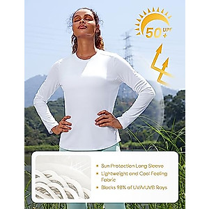 CRZ YOGA Womens UPF 50+ Sun Long Sleeve UV Protection Workout Tops Lightweight Quick Dry Outdoor Hiking Running Shirts White Large