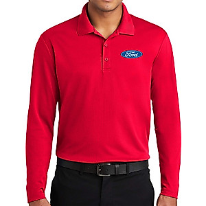 Ford Oval Pocket Print Long Sleeve Polo, Red 2XL
