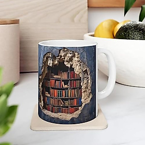 3D Effect Books Mugs, 3D Bookshelf Mug, Creative Space Design Multi-Purpose Mugs, Book Lovers Coffee Mug, Library Bookshelf Mug, Cute Mug Ceramic Coffee Mugs for Women and Men (A)