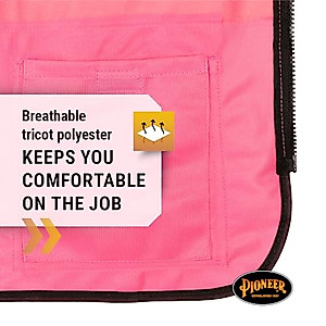 Pioneer Safety Vest for Women with Pockets - Hi-Vis Reflective Tape - for Construction - Pink