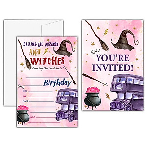 KFNER Wizards and Witches Birthday Invitations, Wizard Birthday Party Invitation Card, Magical Birthday Party Favors & Celebration Supplies(20 Set of Invitations with Envelopes)-B35