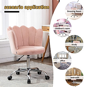 Goujxcy Cute Pink Desk Chair, Modern Velvet Vanity Makeup Chair, 360° Swivel Height Adjustable Comfy Accent Chair Rolling Chair for Home Office Bedroom Living Room (Pink)