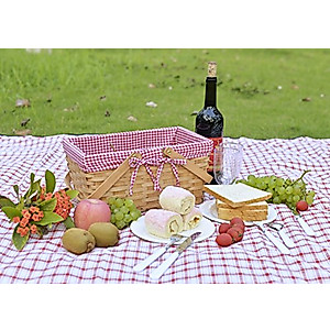Picnic Basket Natural Woven Woodchip with Double Folding Handles | Easter Basket | Storage of Plastic Easter Eggs and Easter Candy | Organizer Blanket Storage | Bath Toy and Kids Toy Storage