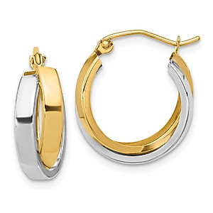 Gold Hoop Earrings 10K Two-tone Double Hoop - Sizes: 17mm (1/2") or 19mm (3/4")
