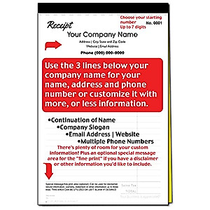 Custom Duplicate Receipt Books with Your Company Name. 2 Books (100 Sets) Numbered.