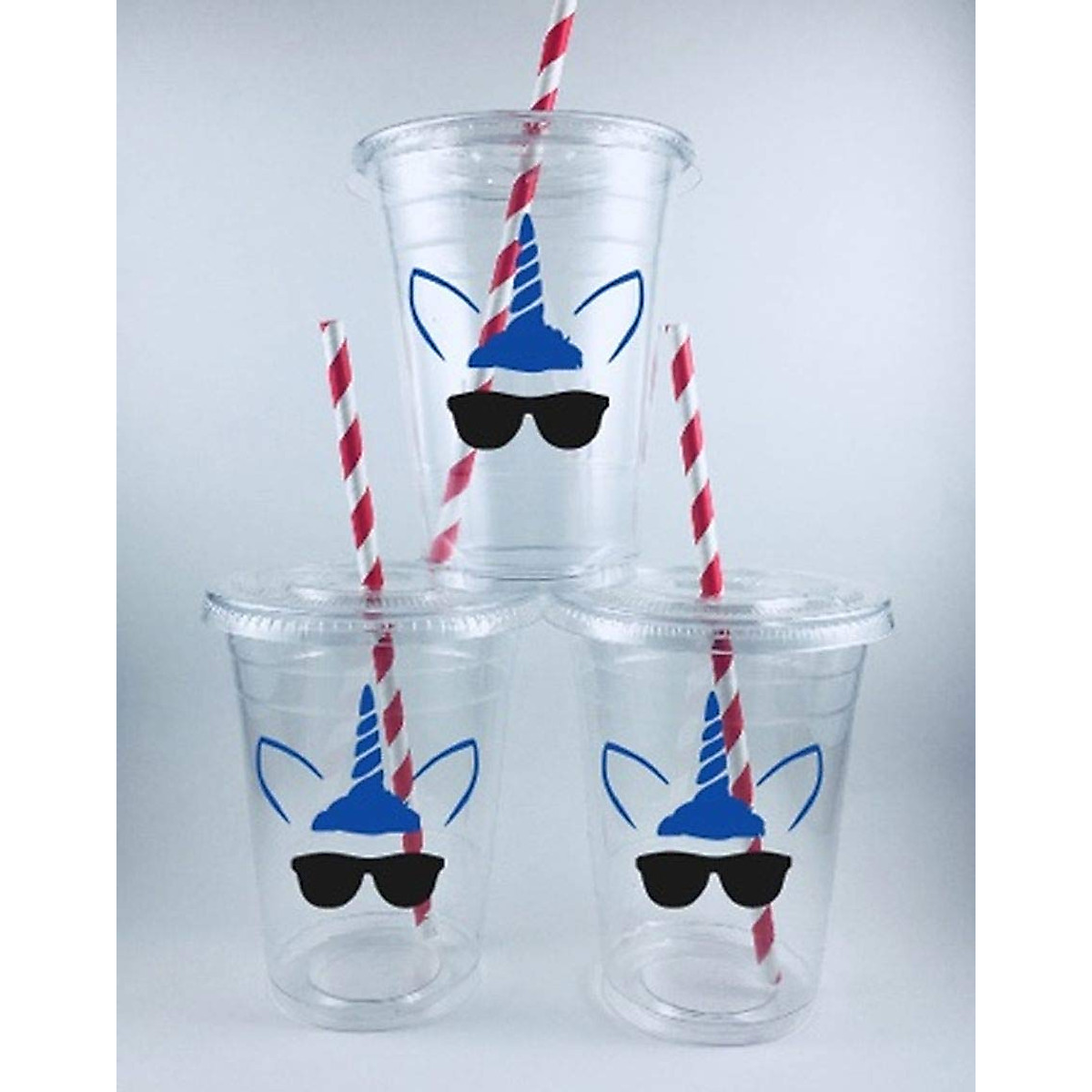 Boy Unicorn Party Cups Set 12 Disposable With Lids Straws