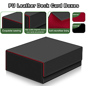 Card Deck Case for Trading Cards，Card Storage Box Holds 1800+ Single Sleeved Cards,PU Leather Magnetic Closure Commander Card Boxes Magic Card Holders Fit for Game Cards and Sport Cards (Black&Red)