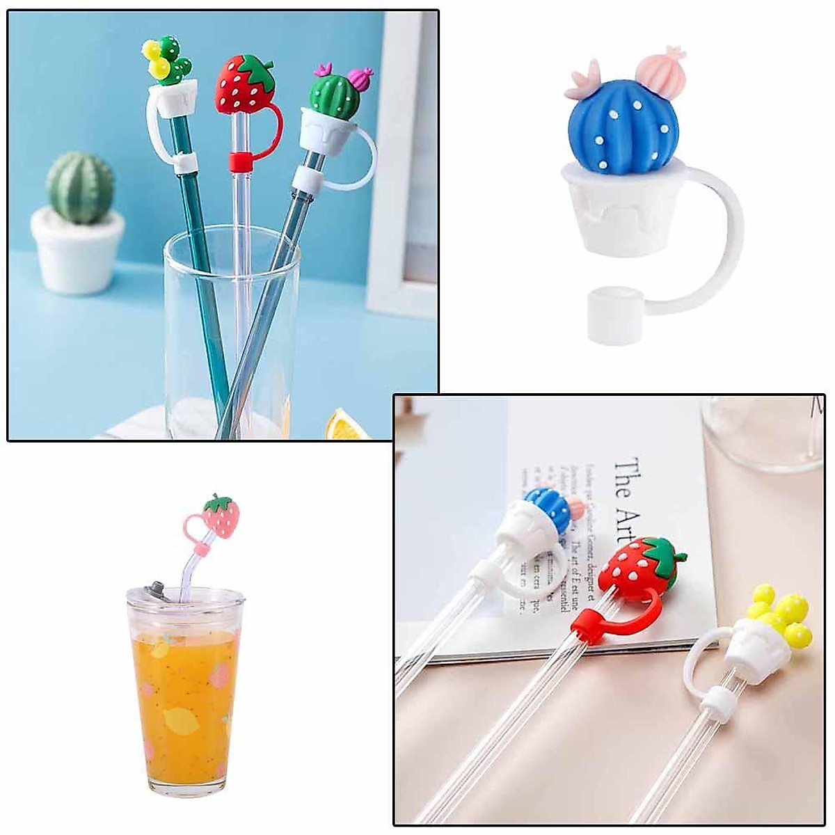 1Pcs Cactus Strawberry Straw Tips Cover Straw Covers Cap for Reusable Straws Straw Protector Potted Plants Style