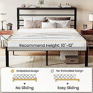 SHA CERLIN Full Size Bed Frame with Headboard Shelf, Heavy Duty Platform Bed Frame with Strong Metal Foundation, No Box Spring Needed, Black