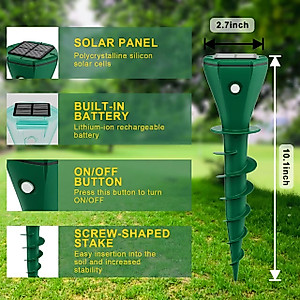 Mole Repellent Solar Powered, Outdoor Mole Repellent Stake Utilizes Electronically Controlled Vibrations to Deter Mole, Snake, Gophers, Cat and Other Larger Animals for Yard Lawns(4 Pack)