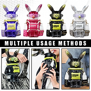 Creative Water Bottle Cup with Straw and Strap, Cute Water Bottles Large Capacity Leak-Proof Bottles (Gray)