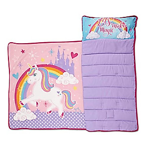 Funhouse Unicorn Kids Nap-Mat Set – Includes Pillow and Fleece Blanket – Great for Girls Napping during Daycare or Preschool - Fits Toddlers, Pink