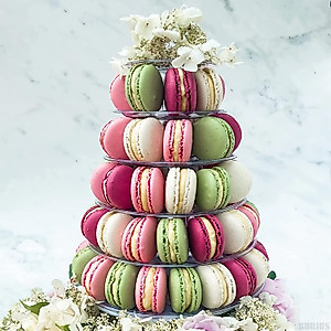 6 Tiers Round Macaron Tower Cake Stand Macaron Display Rack , Plastic Tiered Cake Dessert Serving Tower Tray for Wedding,Baby Shower and Birthday Party Decor