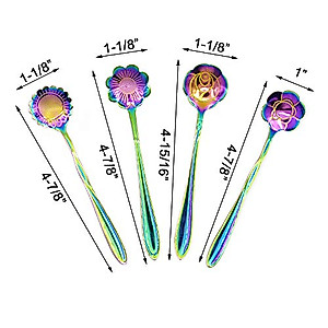 Flower Spoon Set - 8pcs DGQ Teaspoon Coffee Spoon Rainbow Color for Coffee Tea Mixing Ice Cream Dessert - 8 Diffient Pattern Colorful Mini Cutlery Set