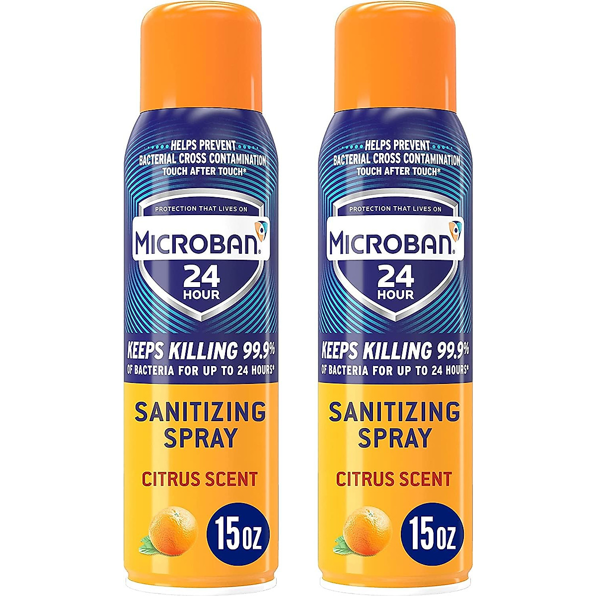 Microban Disinfectant Spray, 24 Hour Sanitizing and Antibacterial Spray, Sanitizing Spray, Citrus Scent, 2 Count (15oz Each) (Packaging May Vary)