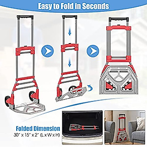 Goplus Folding Hand Truck, Lightweight Dolly Cart with Bungee Cord, Telescoping Handle, 2 Wheels, Portable Hand Cart for Office Home, Foldable Hand Truck Dolly