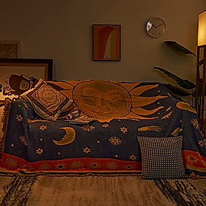 amorus Throw Blanket for Sofa Bed Chair with Decorative Tassels, Reversible Tapestry Couch Cover 50" X 70" - Sun Moon Stars