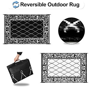 OutdoorLines Indoor Outdoor Rugs for Patio 5x8 ft - Reversible Outside Carpet, Stain & UV Resistant Portable RV Mats, Plastic Straw Rug for Camping, Pool Deck, Porch Rhombus Black & White