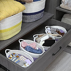 Sea Team 2-Pack Cotton Rope Baskets, 10 x 7 x 4 Inches Small Woven Storage Basket, Fabric Tray, Bowl, Oval Open Dish for Fruits, Jewelry, Keys, Sewing Kits (Lavender & White)