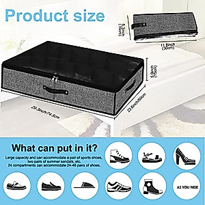 Meerainy Under Bed Shoe Storage Organizer for Closet 2 Pack- Fits 24 Pairs Underbed Shoes Container Boxes with 2 Sturdy Handles and Clear Window,Foldable Shoe Rack Holder,Black