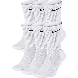 Nike Everyday Cushion Crew Socks, Unisex , White/Black, L (Pack of 6 Pairs of Socks)