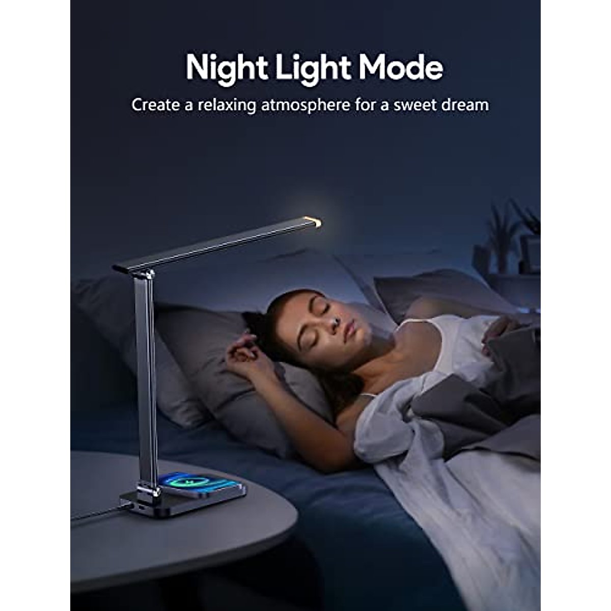 MediAcous LED Desk Lamp with Wireless Charger & USB Charging Port, Eye-Caring Office Desk Lamp, Touch Control Table Lamp with Night Light, 4 Lighting Mode, 5 Brightness, Timer, 6000K, 12V/2A