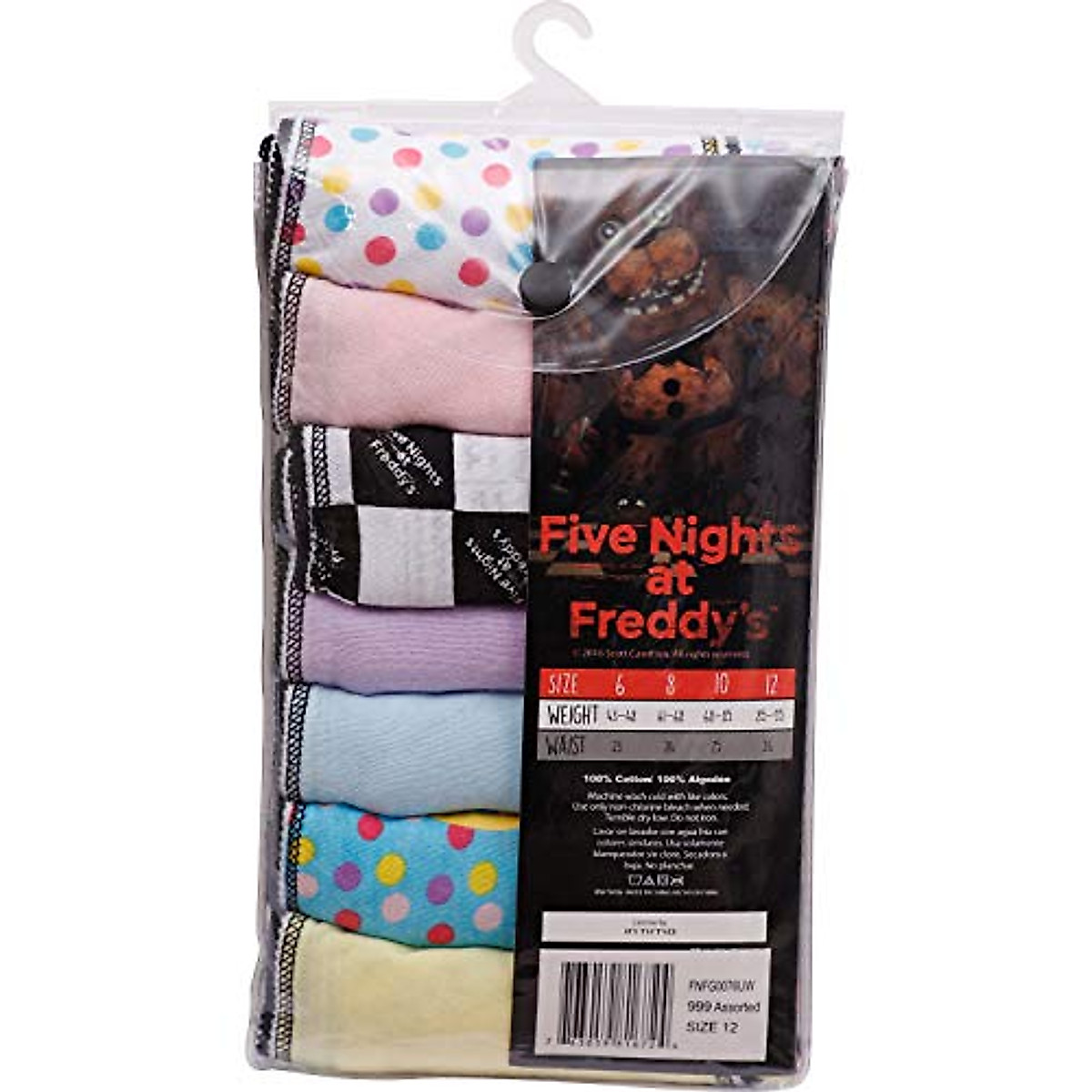 Intimo Girls' Big Five Nights at Freddy's Underwear 7 Pack, Multi, 12