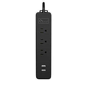 ONSMART 3 AC Outlets 2 USB Power Strip 2.4A Max Output-Mini Charging Station for Home, Travel, Office, Cruise, Overload Protection, 1.5Ft Extension UL Cord-Black(2Pack)