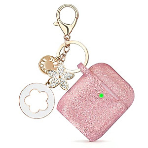 Bling AirPods 2nd Generation Case, VISOOM Cute Airpod Case 1st Generation with Keychain for Apple Airpod Case Cute Glitter Air Pod Case iPod Case Cover Women/Girls Silicone AirPods 2 Case(Rose Gold)