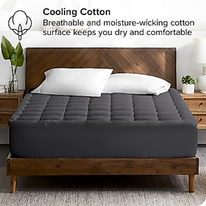 Bare Home Twin Mattress Topper Cotton Top - Fitted Mattress Cover - Cooling Breathable Air Flow - 8" to 21" Deep Pocket - Mattress Pad Protector - Soft Noiseless Mattress Pad (Twin, Grey)