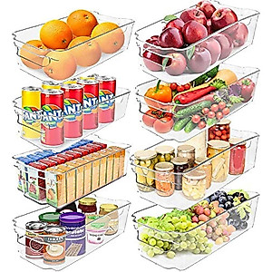 Greenco Refrigerator Organizer Bins, Stackable Fridge Organizer, Set of 8, Storage Containers with Durable Handles, Kitchen Organization Freezer, Pantry and Cabinets - BPA Free, Shatter Proof, Clear, Medium and Large