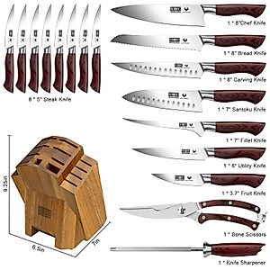 HOSHANHO Kitchen Knife Set with Block 18-Piece, Super Sharp German High Carbon Stainless Steel Chef Knife Set, Professional Cutlery Knife Set with Sharpener