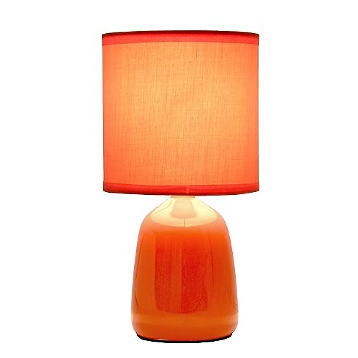 Simple Designs LT1134-ORG 10.04" Tall Traditional Ceramic Thimble Base Bedside Table Desk Lamp w Matching Fabric Shade for Home Decor, Nightstand, Bedroom, Living Room, Entryway, Office, Orange