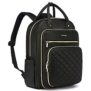 LOVEVOOK Laptop Backpack for Women, 15.6 Inch Computer Backpack for Teacher Nurse with Water Resistant, Lightweight Travel Work Backpack with USB Charging Port, Quilted Commuter Backpack purse, Black