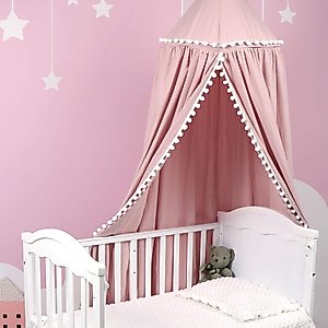 Uaugh Crib Canopy, Princess Bed Canopy for Kids Baby Bed, Round Dome Kids Castle Game Tent and Perfect House Decoration (Pink)