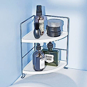 CreateitUself 2-Tier Corner Bathroom Countertop Organizer, Makeup Storage Shelf or Kitchen Spice Rack Vanity Bedroom Storage Tray (Premium)