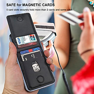 KIHUWEY for MagSafe Wallet Card Holder with Magnetic, Mag Safe Leather Detachable Kickstand RFID Wallet for iPhone 16/15/14/13/12 Pro Max Plus Not for iPhone 13/12 Mini (Black)