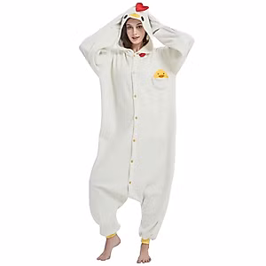ressber Unisex Adult Onesie Pajamas Animal One Piece Halloween Costume Christmas Sleepwear Jumpsuit (White Chicken, Small)