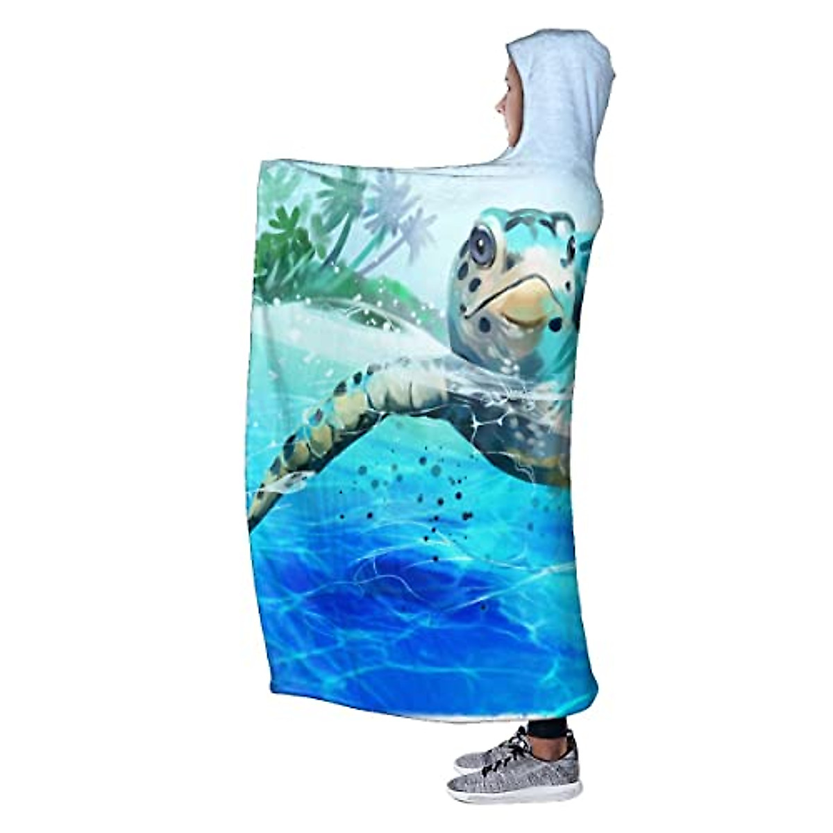 JASMODER Sea Turtle Hoodie Blanket Wearable Throw Blankets for Couch Blanket Hooded for Baby Kids Men Women
