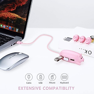 JoyReken Pink Pig USB Hub, 3-Port Cute USB Hub with 3 Piglet Decoration Lids, Perfect Pig Stuff & Gifts for Pig Lovers, USB Splitter for Hard Drives, Mouse, and Keyboard.
