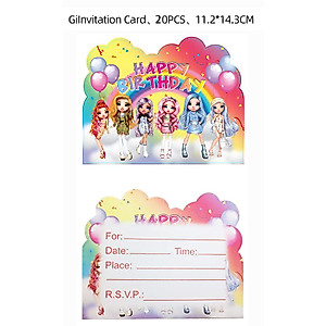 LEOWEST 20pcs Rainbow High Dolls Birthday Invitations,Rainbow High Dolls Party Invitations Birthday Party Supplies Decoration (Invitations20)