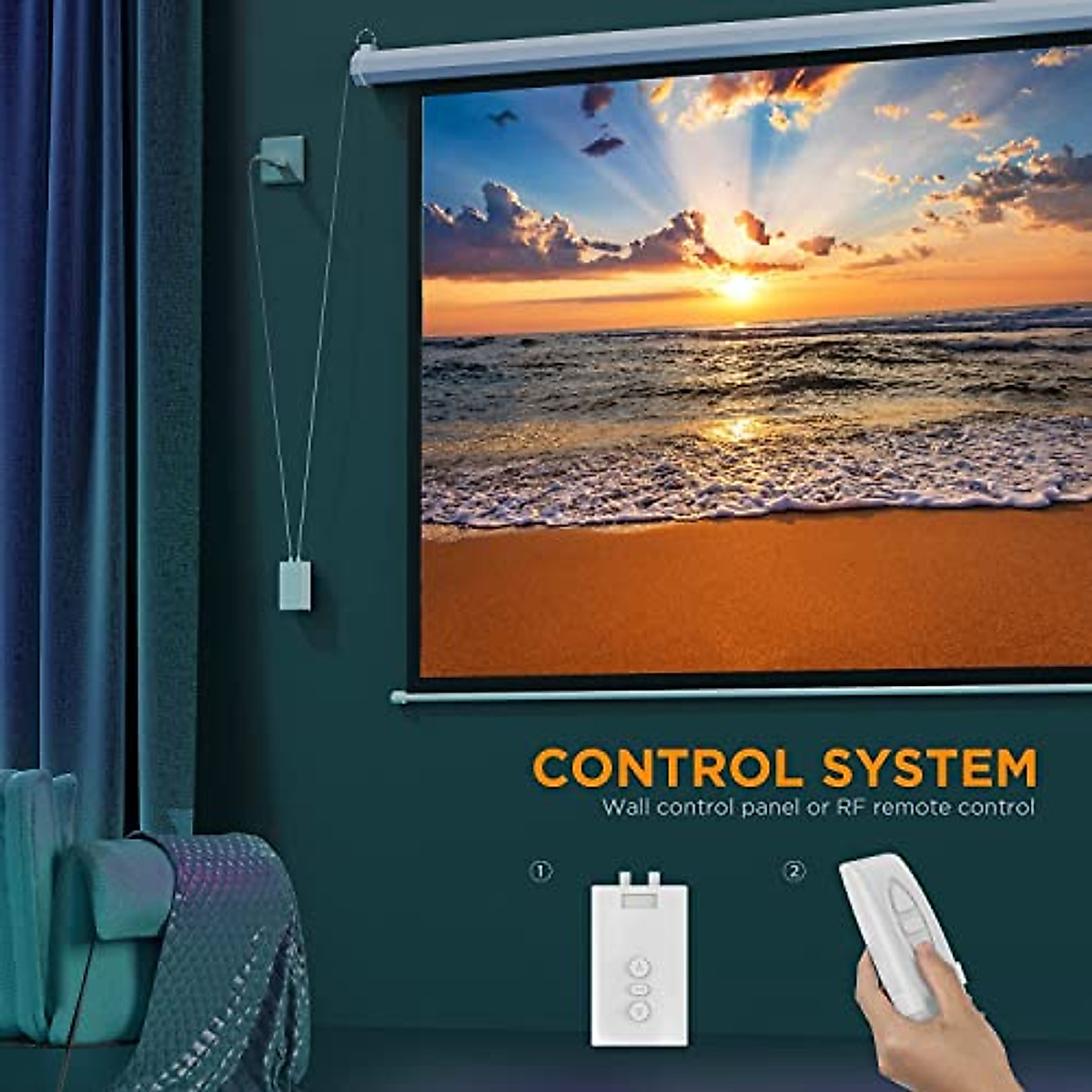 Motorized Projector Screen 100 Inch - Electric Projector Screen Motorized Indoor and Outdoor Movies Screen Pull Down, 16:9 4K 3D HD Compatible, Wall/Ceiling Mount, Ultra-Quiet, W/Remote Control