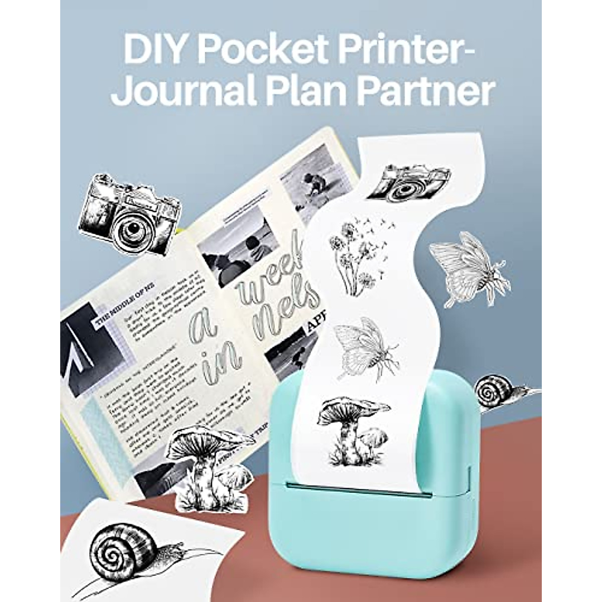 Phomemo Mini Sticker Printer- M02X Inkless Pocket Printer Blutooth Thermal Portable Sticker Maker Machine for Study, DIY Scrapbook, Photos, Green