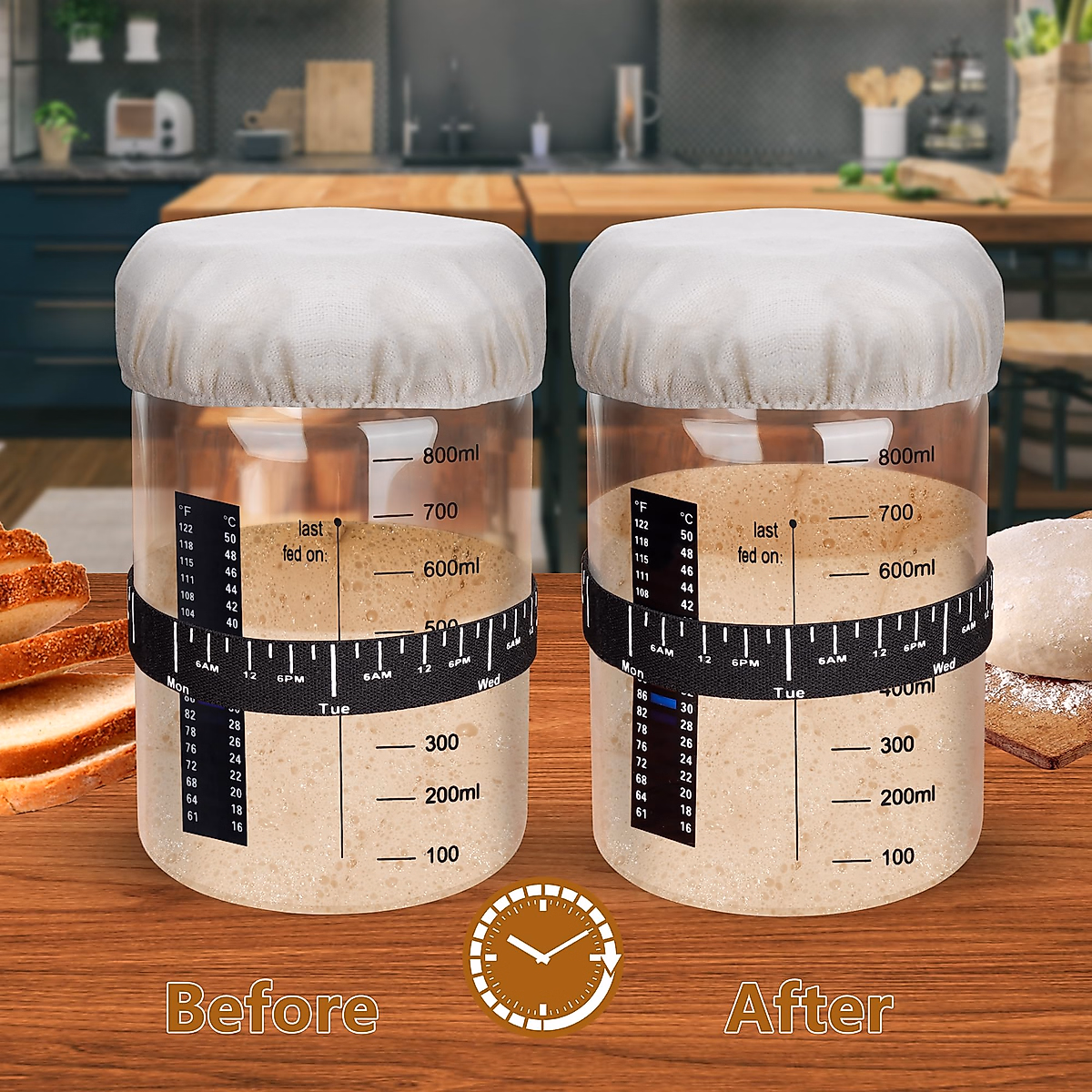 Quald Sourdough Starter Jar Kit, 35 Oz Sourdough Starter Jar With Thermometer (2)